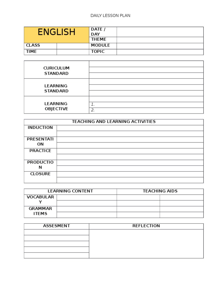 RPH English Kosong | PDF | Language Arts & Discipline
