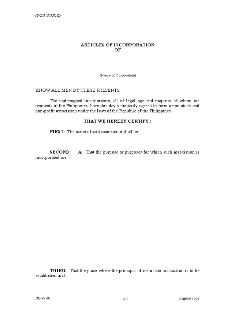 Template AOI (Non-Stock) | PDF | Corporations | Notary Public