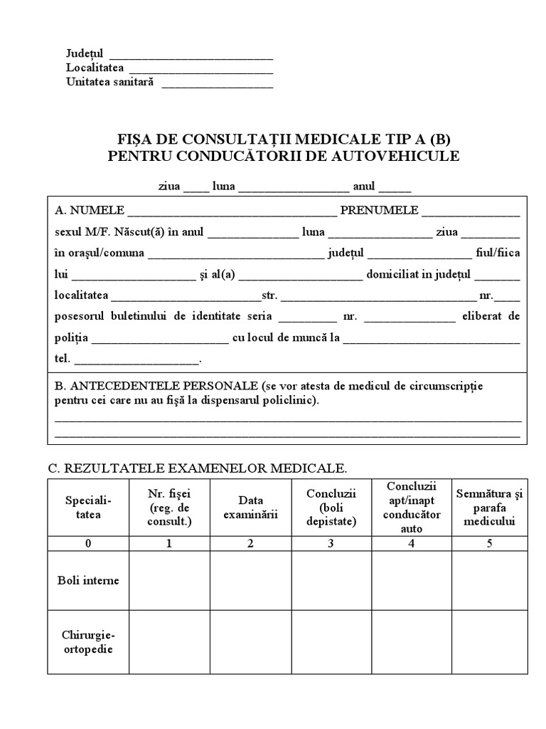Fisa Medicala Permis Auto PDF | PDF