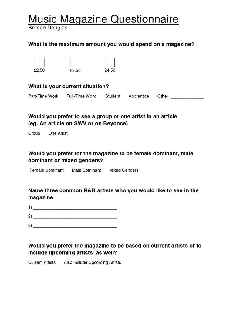 Music Questionnaire | PDF