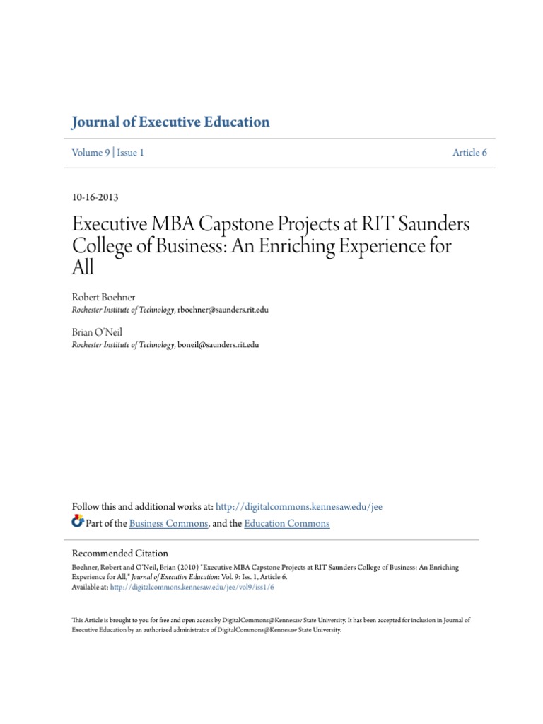 Executive MBA Capstone Projects at RIT Saunders | PDF | Master Of ...