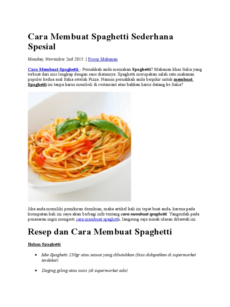Cara Membuat Spaghetti Sederhana Spesial | PDF