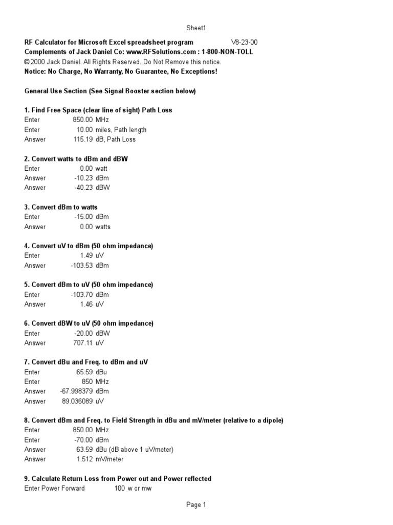 RF Calculator | PDF | Antenna (Radio) | Decibel
