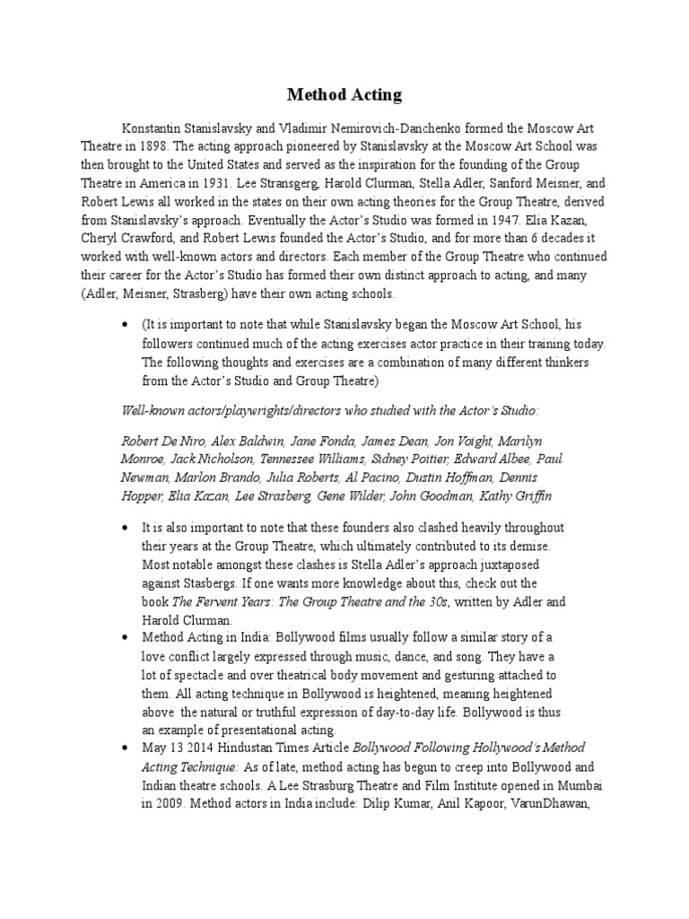 Method Acting Sheet | Acting | Oral Literature | Free 30-day Trial | Scribd