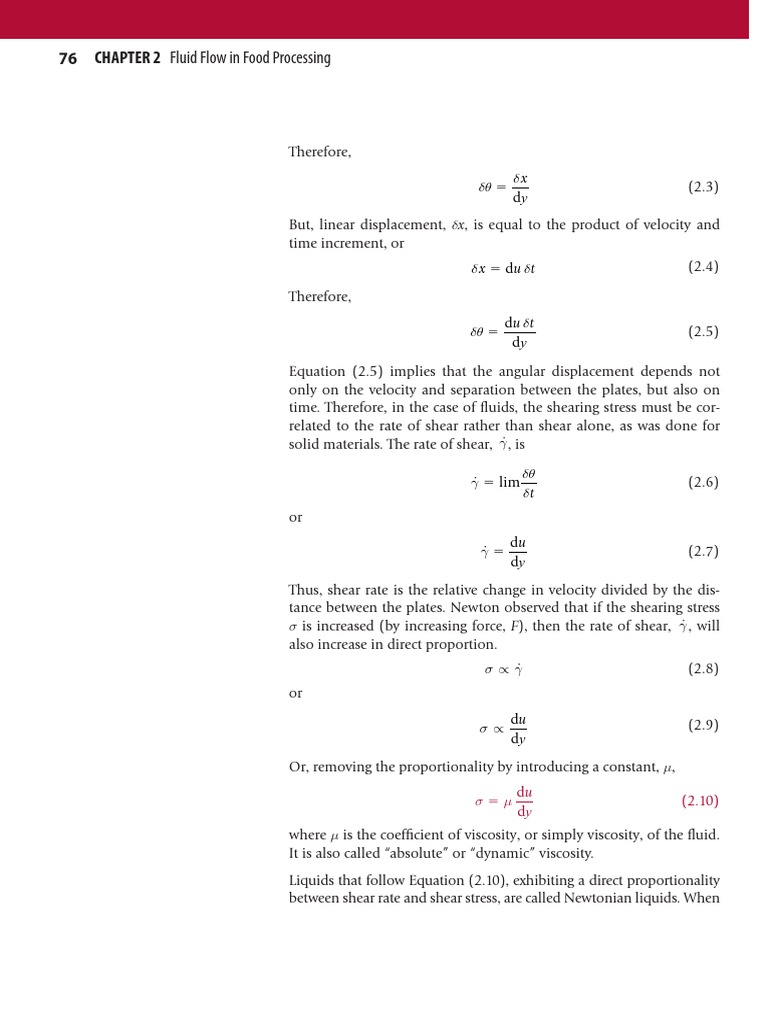 CHAPTER 2 Fluid Flow in Food Processing: σ is increased (by increasing ...