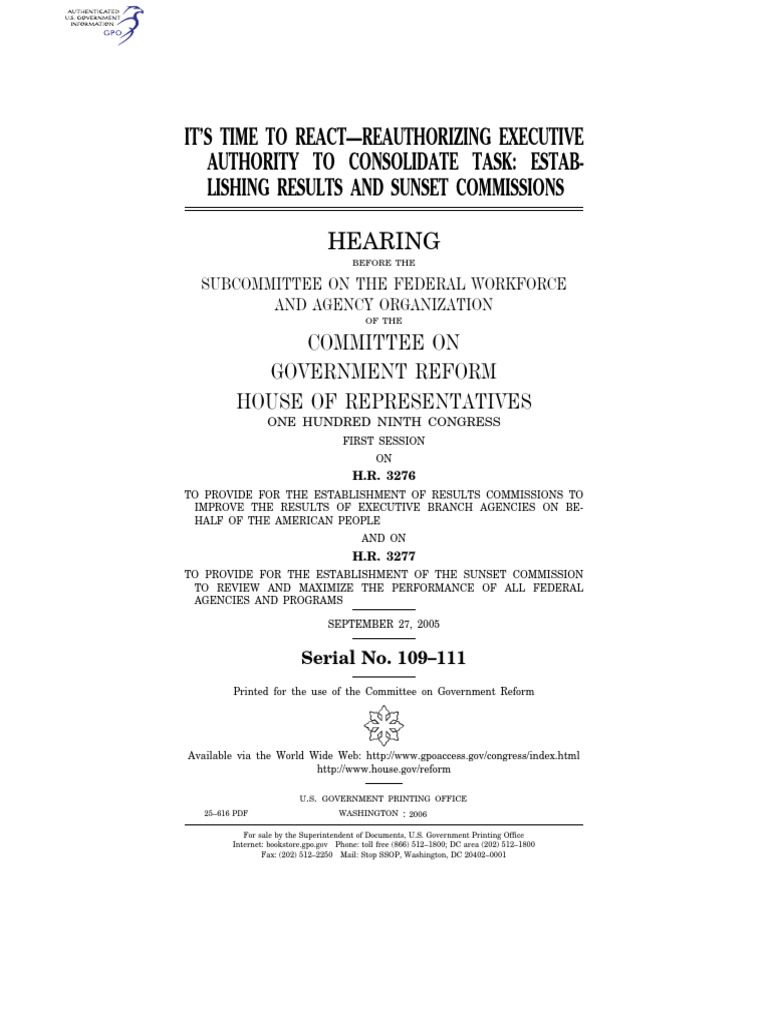 House Hearing, 109TH Congress - It's Time To React | PDF ...