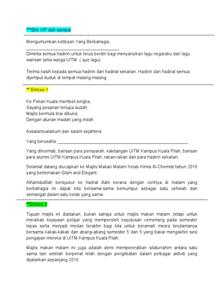 Teks Ucapan Emcee Majlis Makan Malam Dan Doa Perasmian | PDF | Griya ...