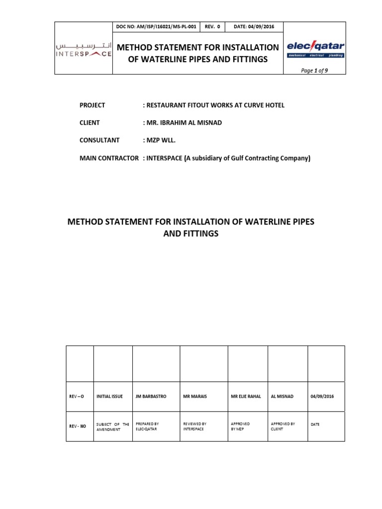 4 AM-IsP-I16021-MS-PL-001 Installation of Waterline Pipes and Fittings ...