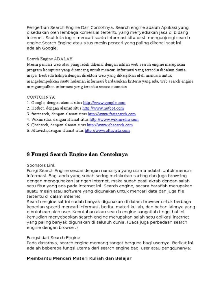 Pengertian Search Engine Dan Contohnya | PDF
