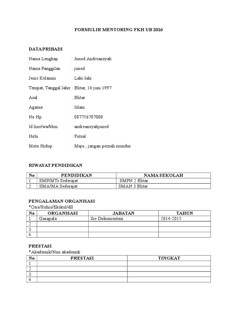 Formulir Mentoring 2016-1 | PDF