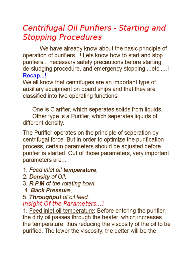 Purifier Operation and Desludging Guide | PDF | Valve | Density