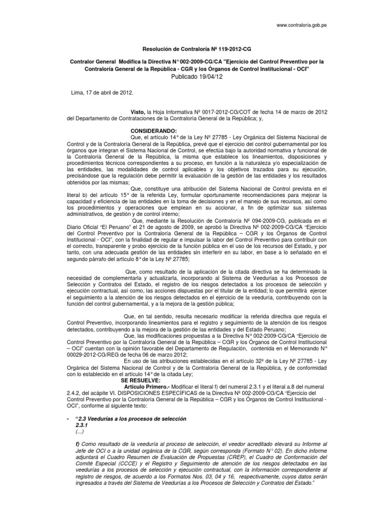 Modificación Directiva Control Preventivo CGR | PDF | Gobierno | Business