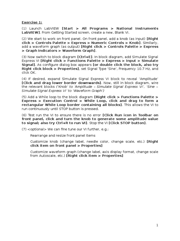 Simulate Signal Express VI' To Waveform Graph') | PDF | Amplitude ...