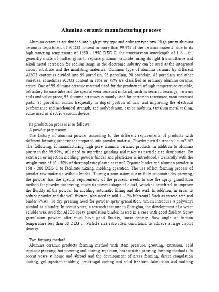 Alumina Manufacturing Processes | PDF | Sintering | Ceramics