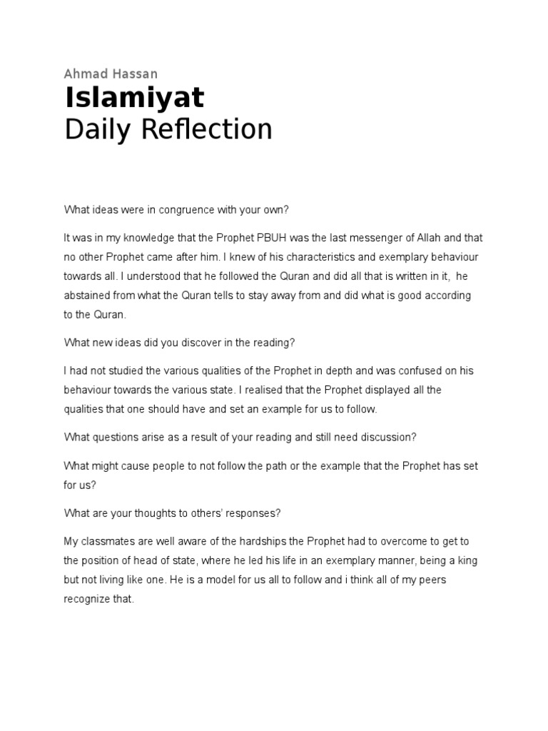 Islamiyat Reflection | PDF