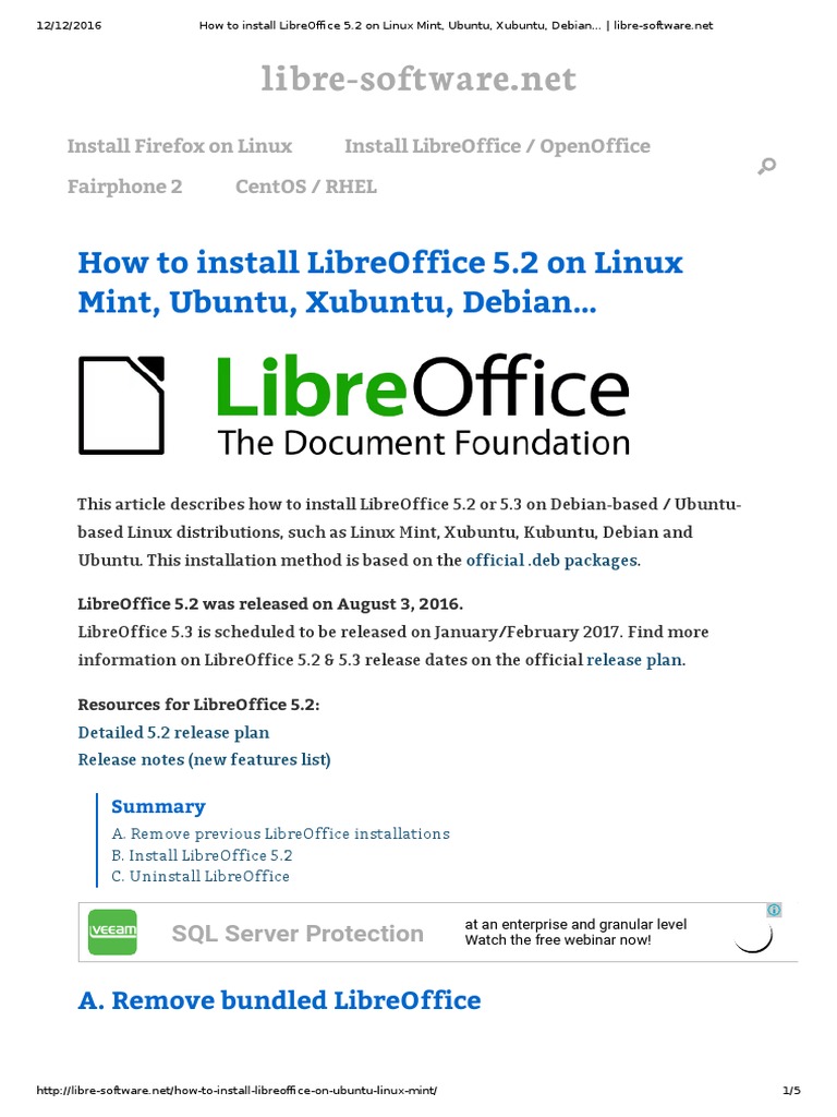 How To Install LibreOffice 5.2 On Linux Mint, Ubuntu, Xubuntu, Debian - Libre-Software | PDF ...
