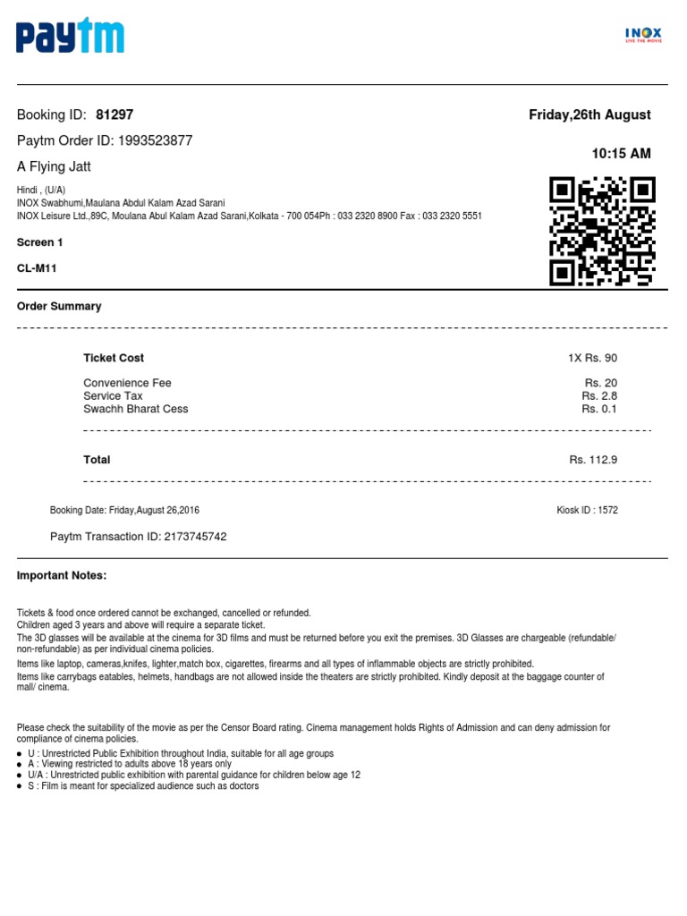 Movie Ticket Invoice 1993523877 | PDF