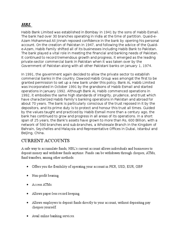 HBL Deposits Account | PDF | Deposit Account | Transaction Account