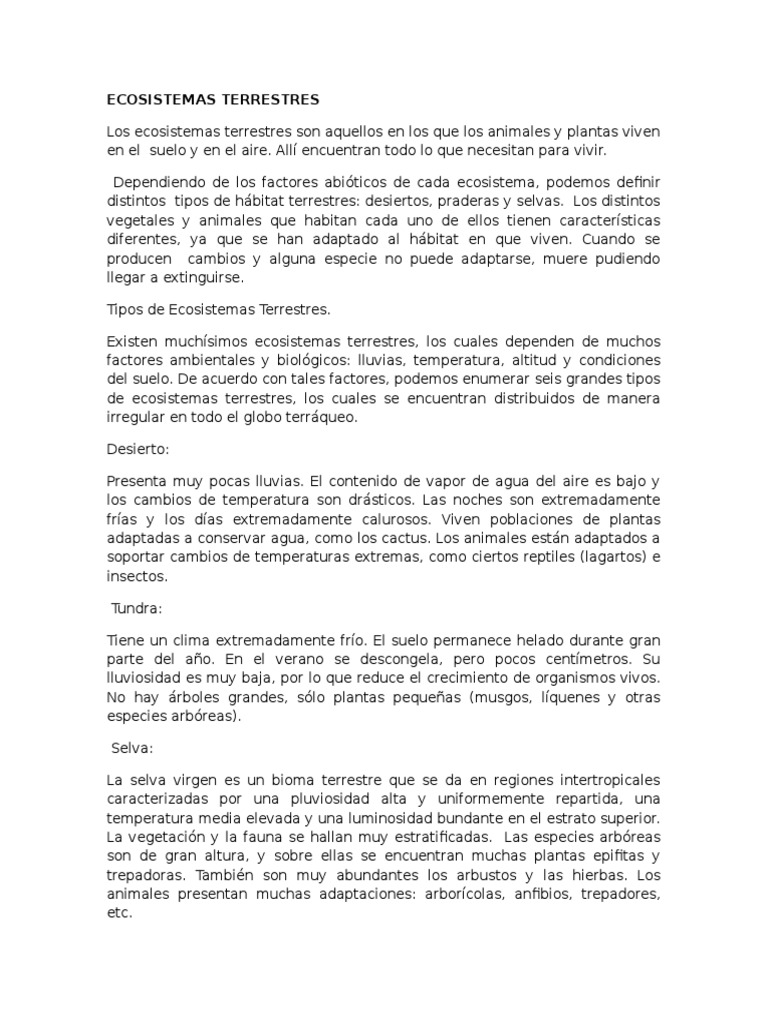 Tipos de Ecosistemas Terrestres | PDF | Ecosistema | Selva