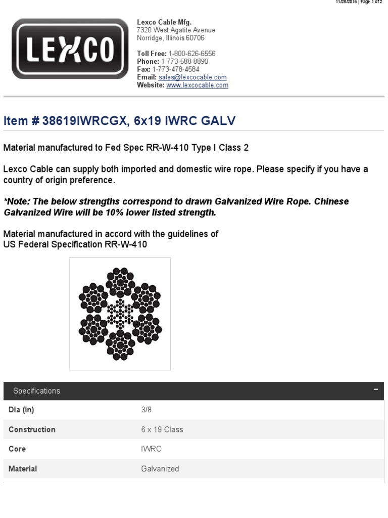 Item # 38619IWRCGX, 6x19 IWRC GALV | PDF