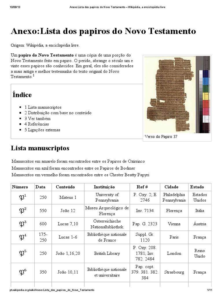 Lista Dos Papiros Do Novo Testamento | PDF | Novo Testamento | Textos ...