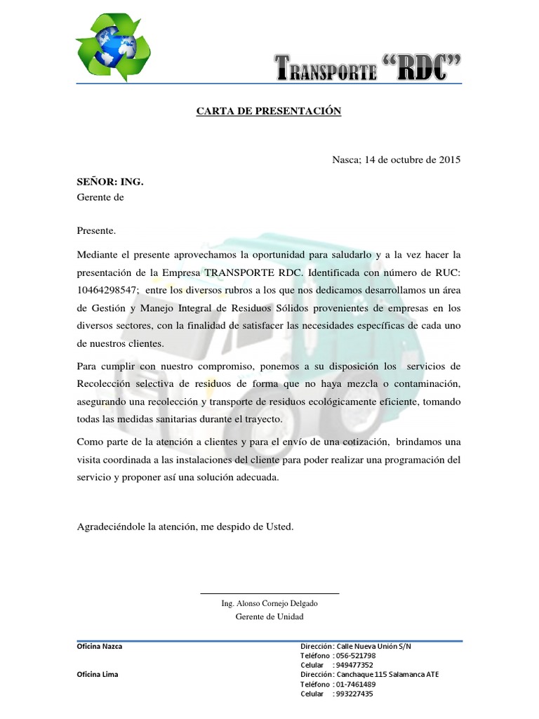 Carta de Presentación Reciclaje