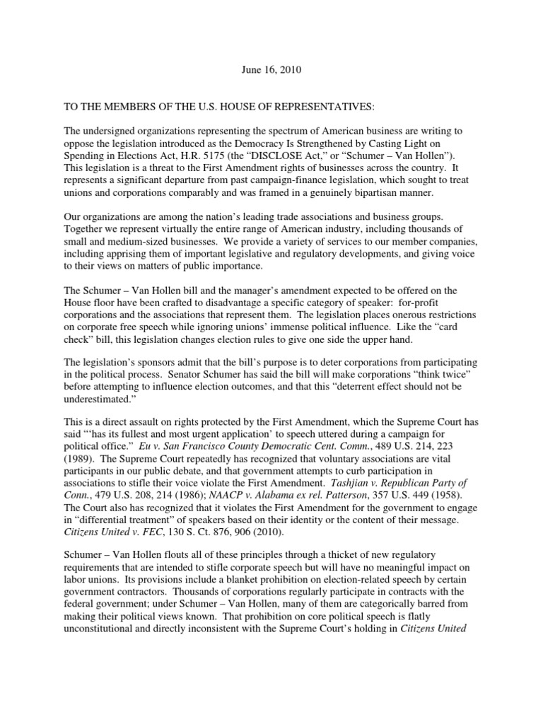 Updated Multi Industry Hr5175 Disclose Act House | PDF | Citizens ...