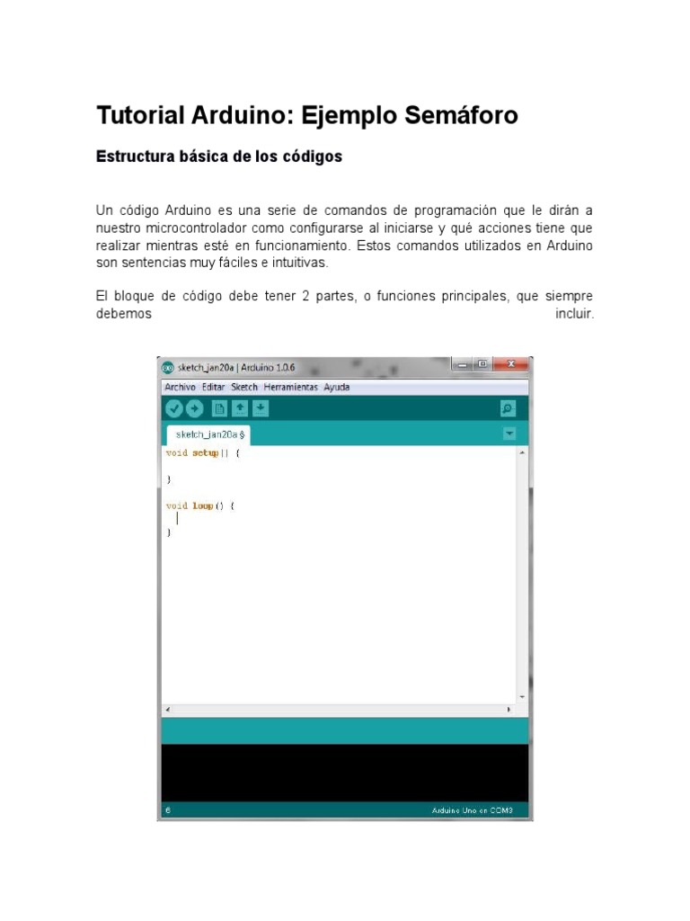 Tutorial Arduino - Ejemplos Semaforo | PDF | Arduino | Lenguaje de programación