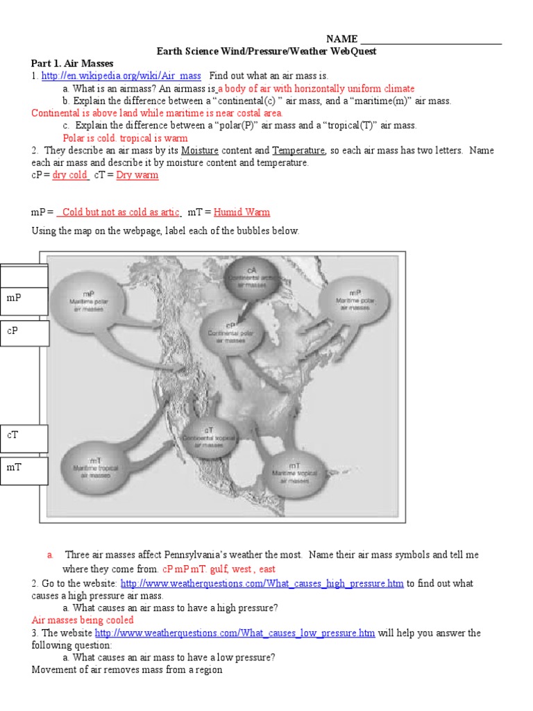 Name - Earth Science Wind/Pressure/Weather Webquest Part 1. Air Masses ...