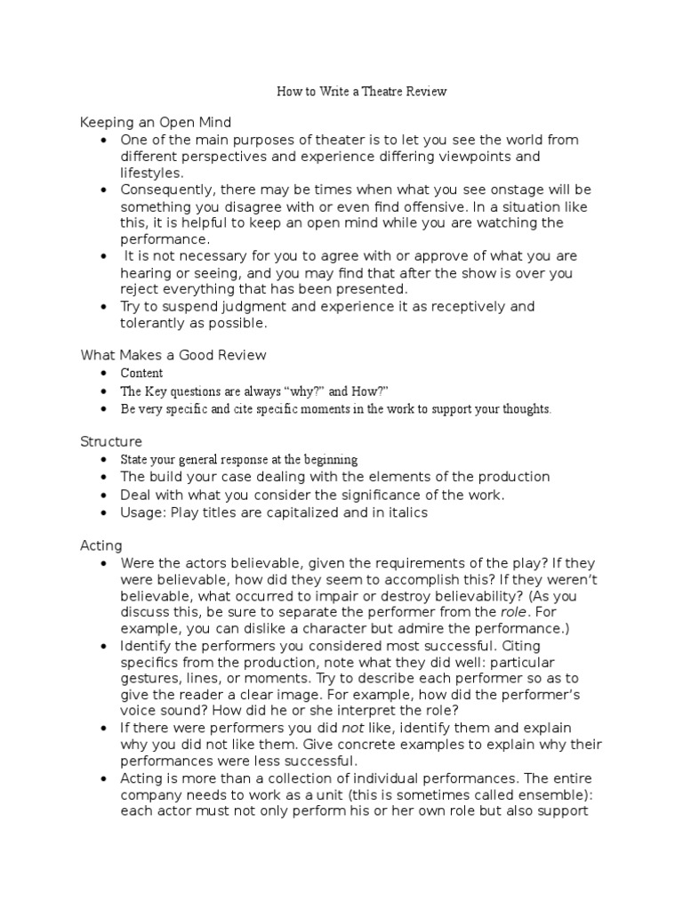 Intro. To Theatre - How To Write A Theatre Review | PDF | Theatre ...