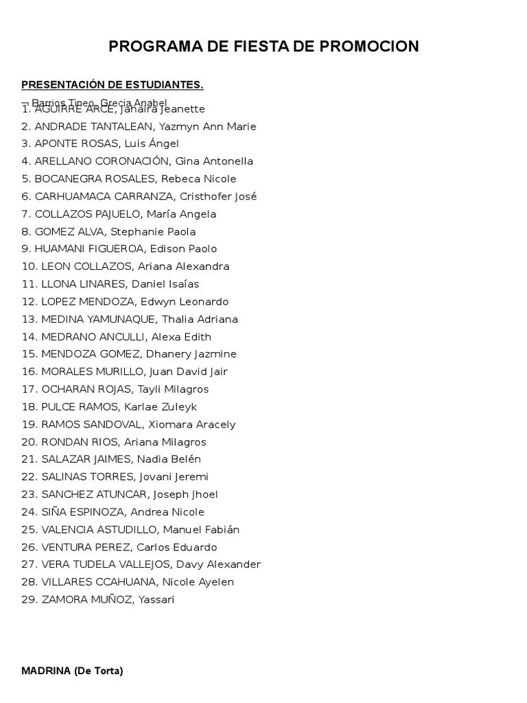 Programa de Fiesta de Promocion | PDF