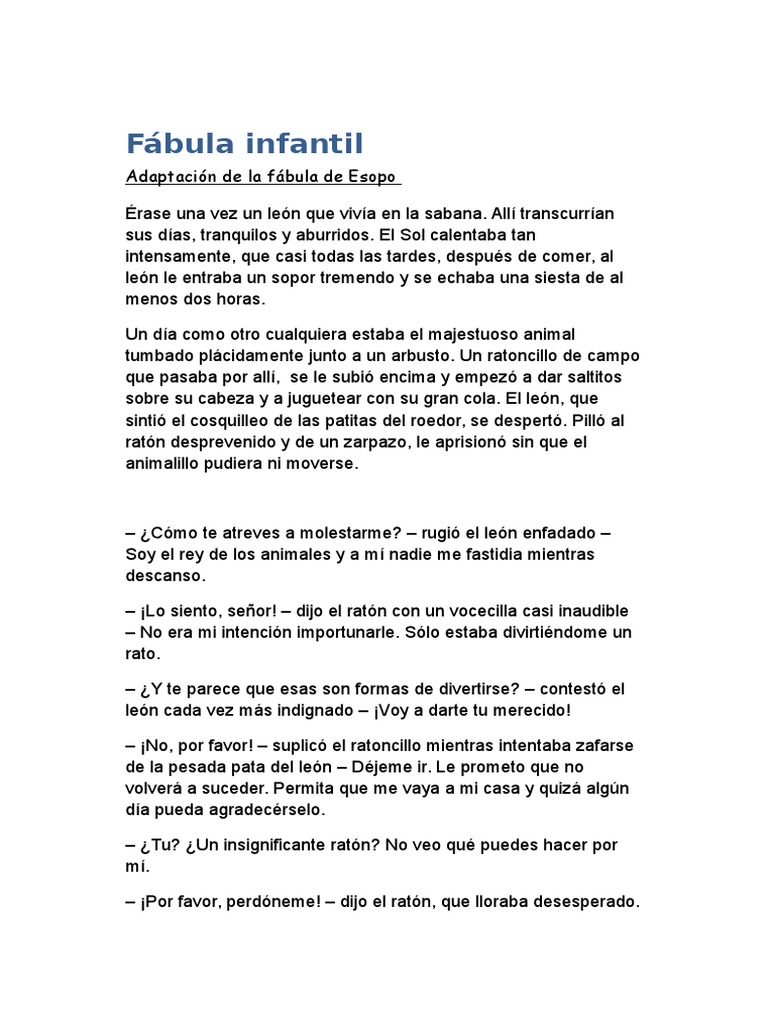 Fábula Infantil | PDF | León | Fábula