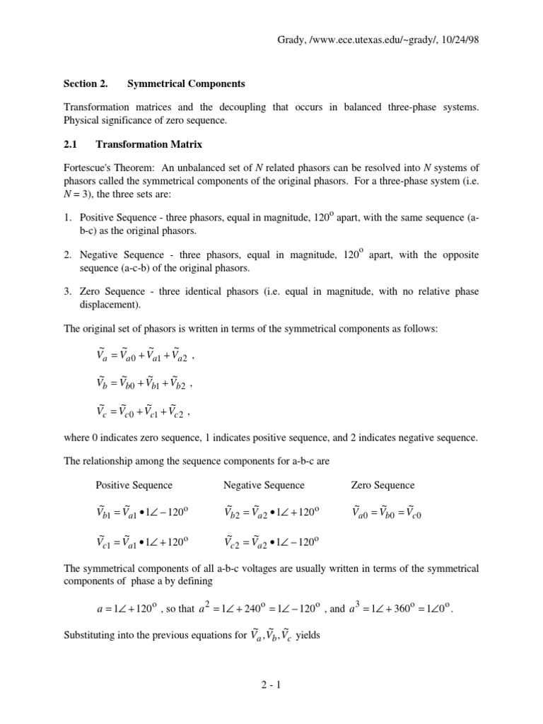 Symmetrical Components Transformation | PDF | Electric Power | Algebra