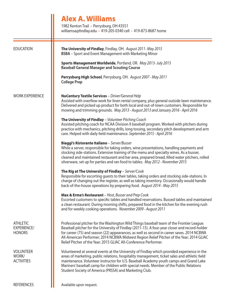 Sport Management Graduate Resume | PDF | Pitcher | Sports