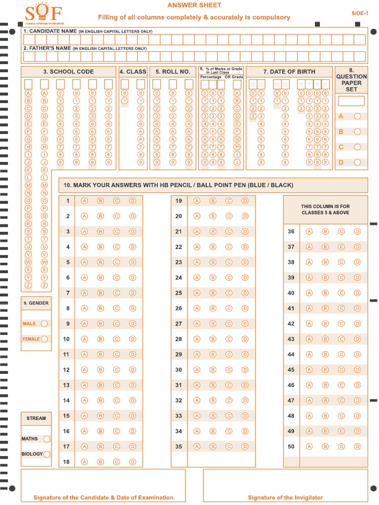 OMR Sheet for Olympiad Exams | PDF