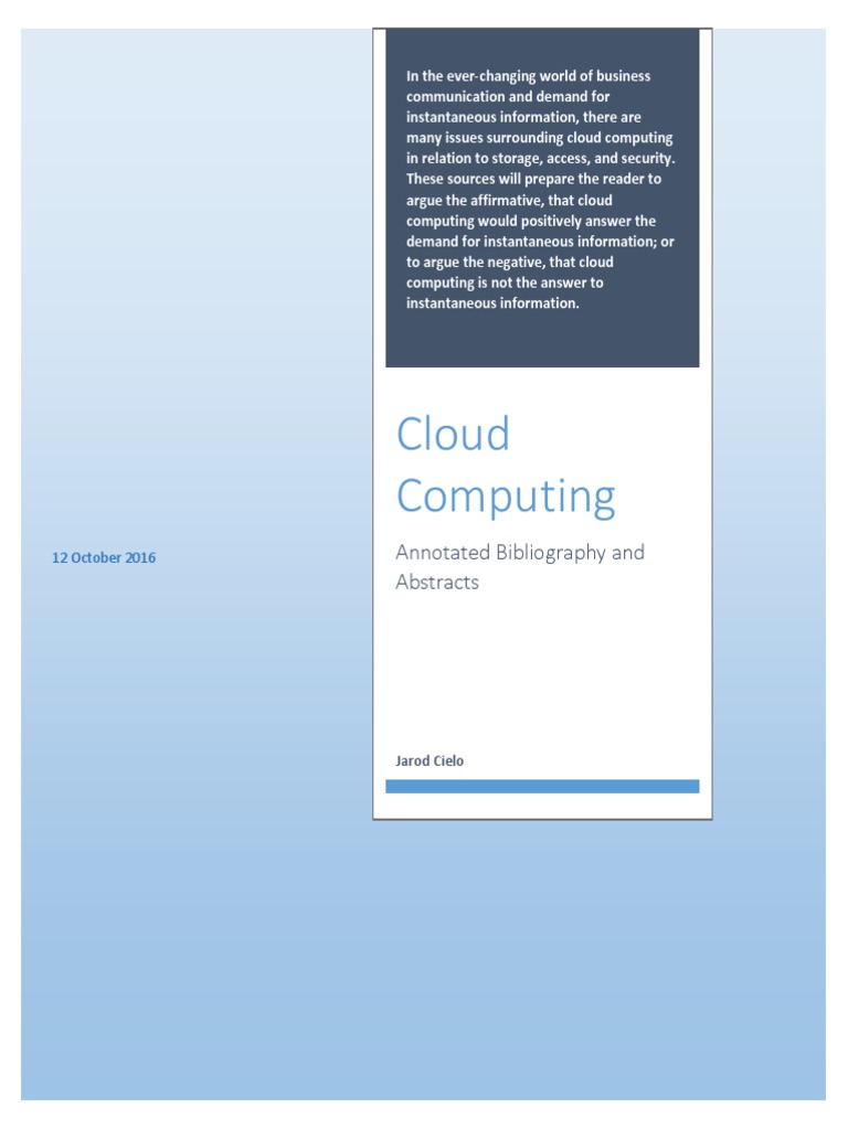 Jarod Cielo Annotated Bibliography For Cloud Computing | PDF | Software As A Service | Cloud ...