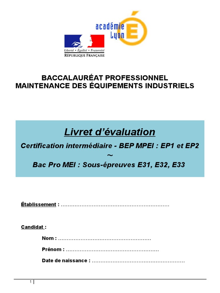 Livret d'Évaluation Bac Pro MEI - Version Word 2003 | Sécurité | Risque
