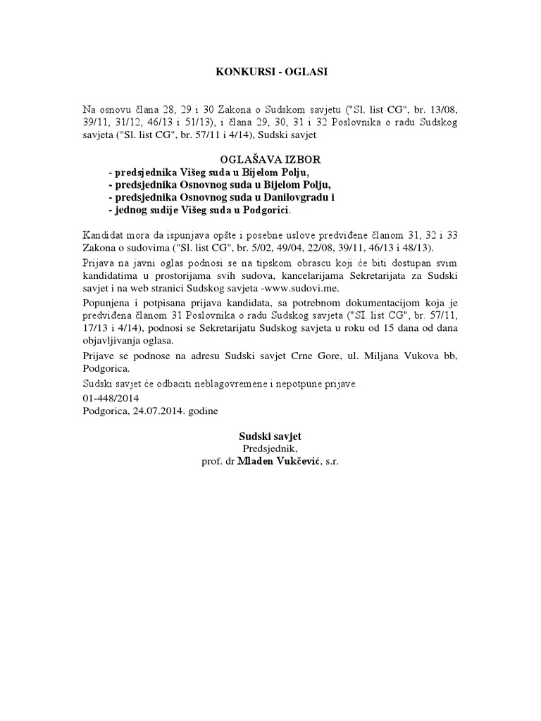 Službeni List Crne Gore Broj 32-2014 Oglasni Dio | PDF