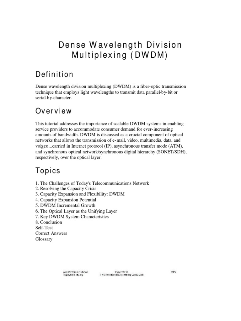 Dense Wavelength Division Multiplexing (DWDM) | PDF | Wavelength Division Multiplexing ...