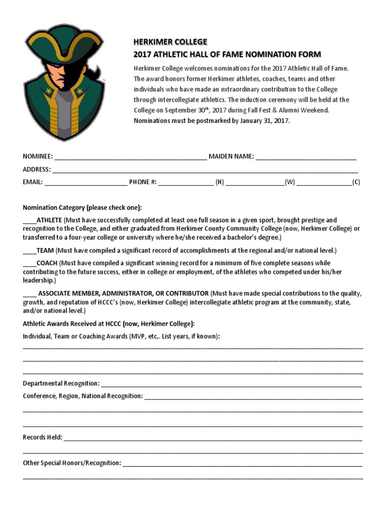 2017 Hall of Fame Nomination Form | PDF