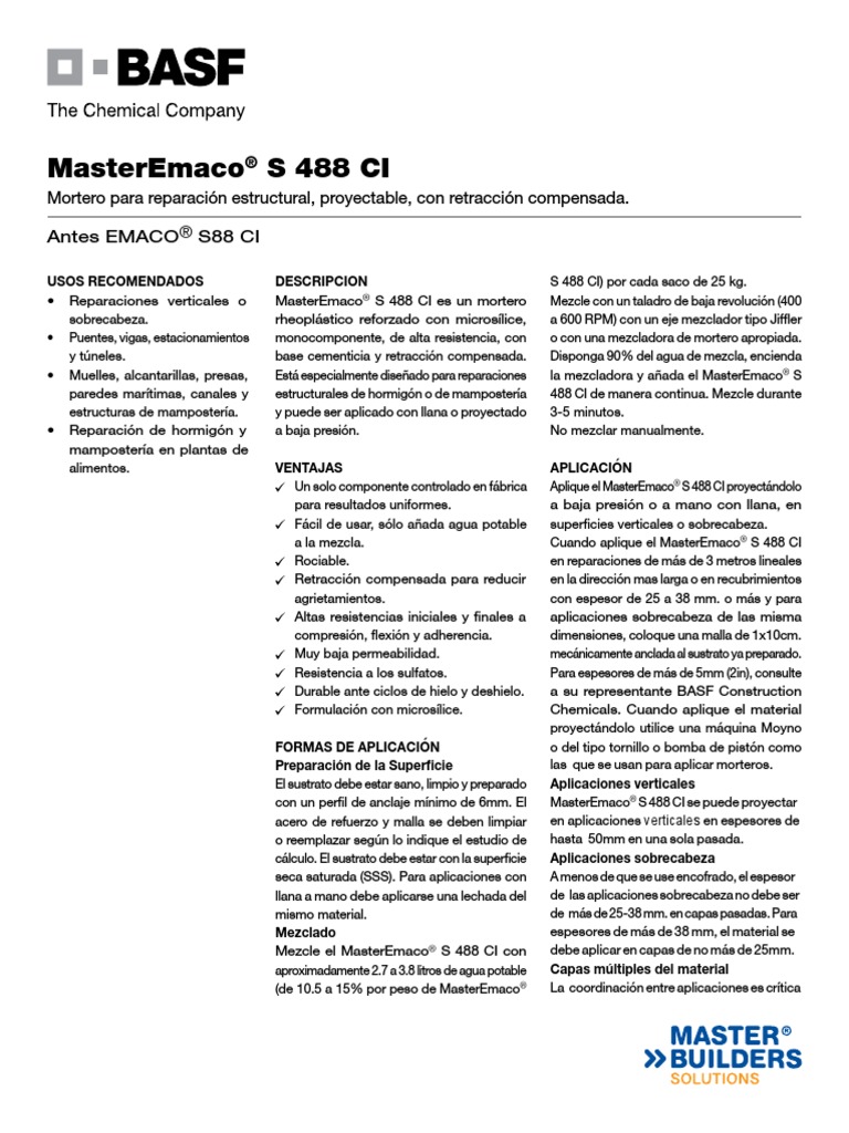 Basf MasterEmaco S 488 Ci Tds | PDF | Hormigón | Materiales