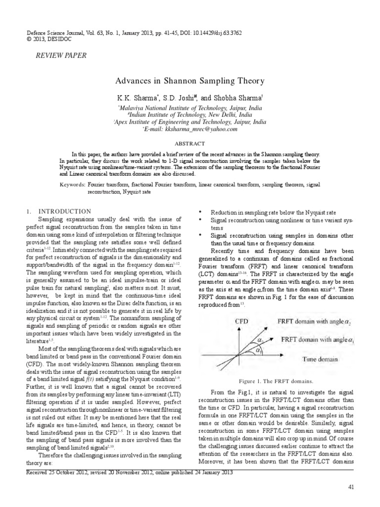 Advances in Shannon Sampling Theory: Review Paper | PDF | Sampling (Signal Processing) | Applied ...