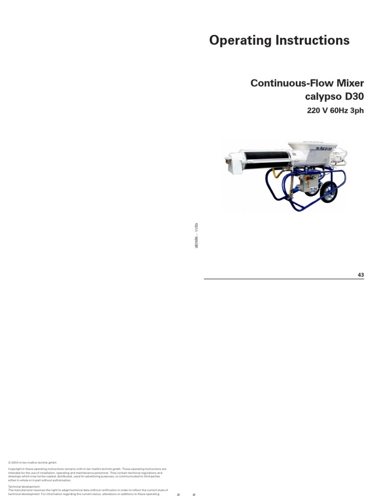 Mortar Mixer M-TEC D30 User Manual | PDF | Valve | Switch