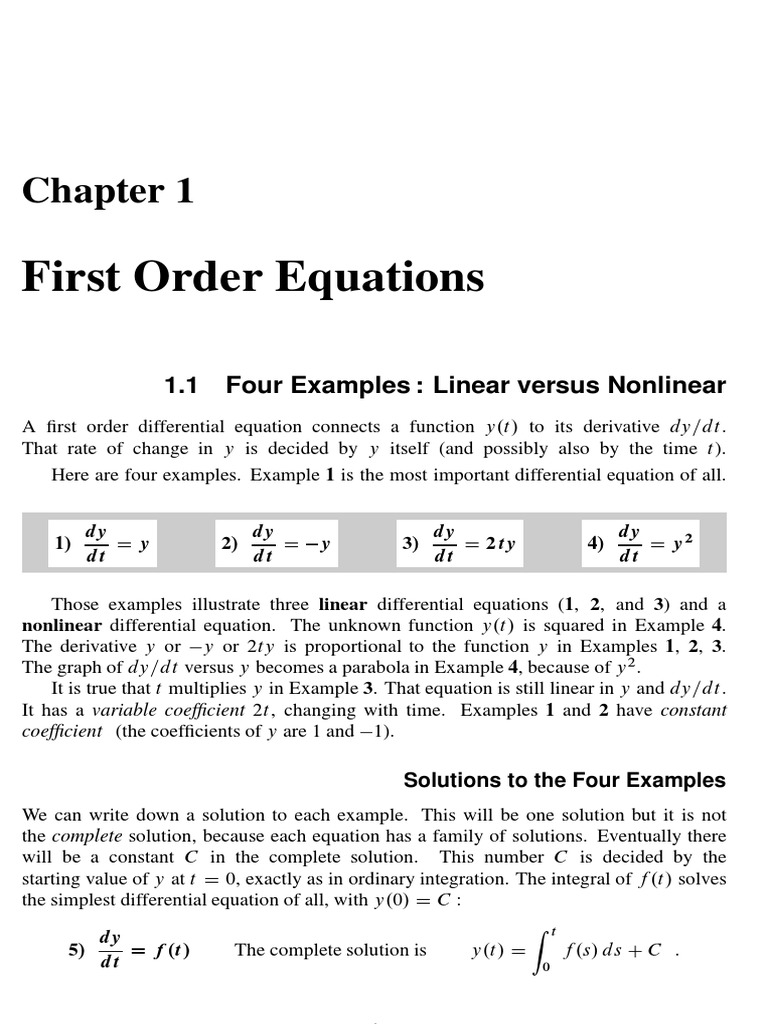 First Order Equations: 1.1 Four Examples: Linear Versus Nonlinear | PDF