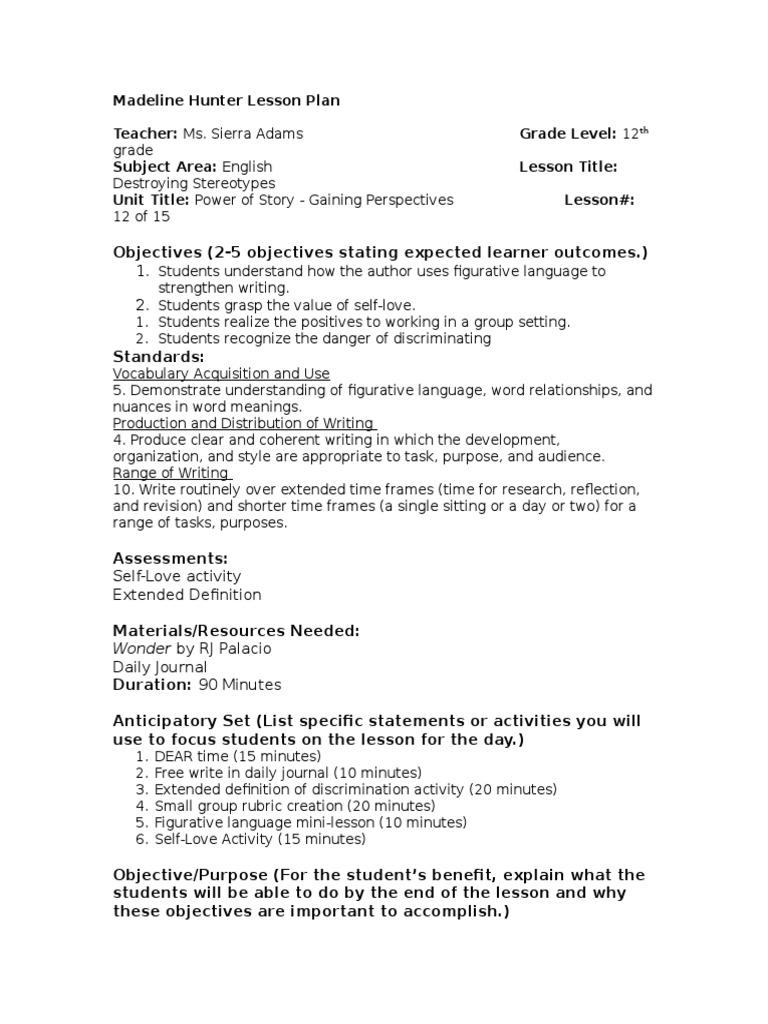 12th Grade English: Destroying Stereotypes Lesson Plan | PDF ...