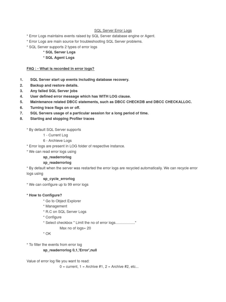 SQL Server Error Logs | PDF | Database Index | Microsoft Sql Server SQL Server Error Logs | PDF | Database Index | Microsoft Sql Server