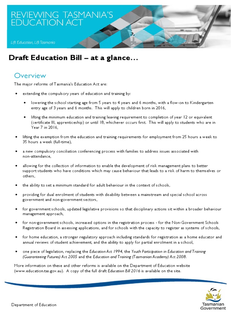 Tasmania Draft Education Bill Overview | PDF | Educational Technology ...