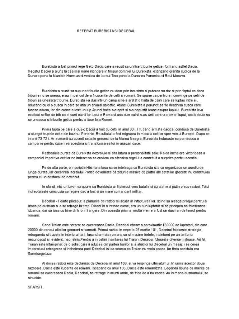 Referat Burebista Si Decebal | PDF