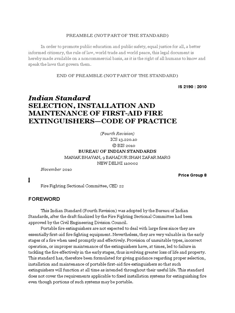Is 2190 Fire Extinguisher | PDF | Materials | Chemistry