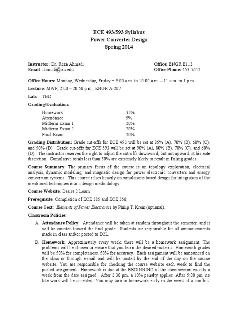 Ece 493 593 Syllabus Power Converter Design Spring 2014 Elements Of